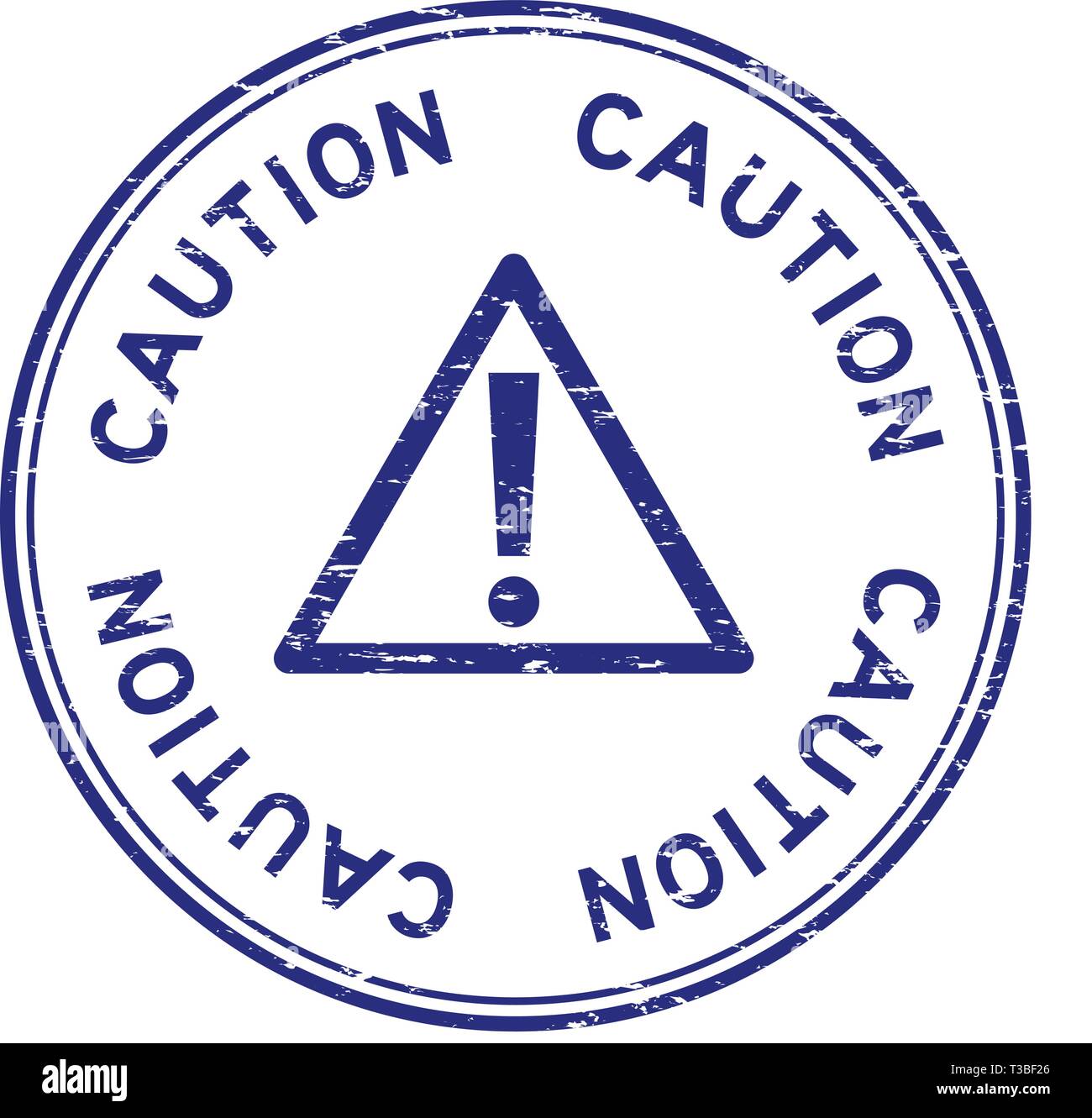 Grunge blue caution with sign round rubber seal stamp Stock Vector ...