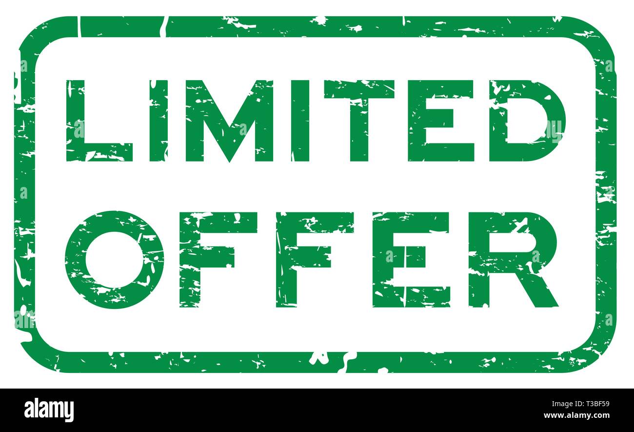 Grunge green limited offer square seal stamp on white background Stock ...