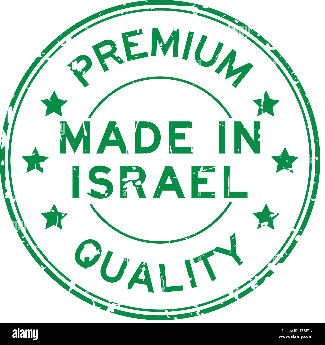 Grunge green premium quality made in Israel round rubber seal stamp on ...