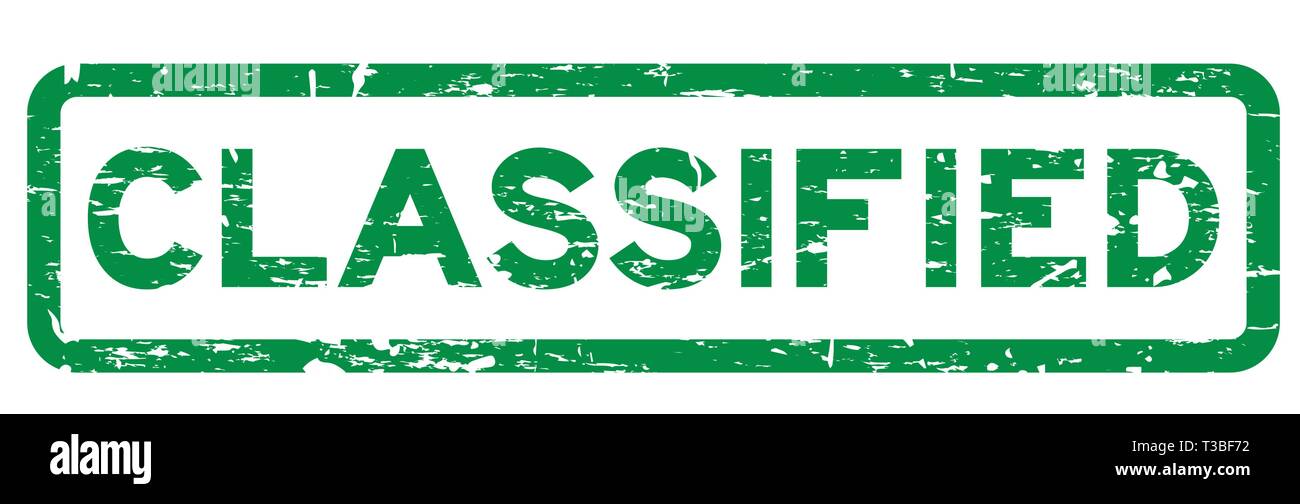 Grunge green classified square rubber seal stamp on white background ...