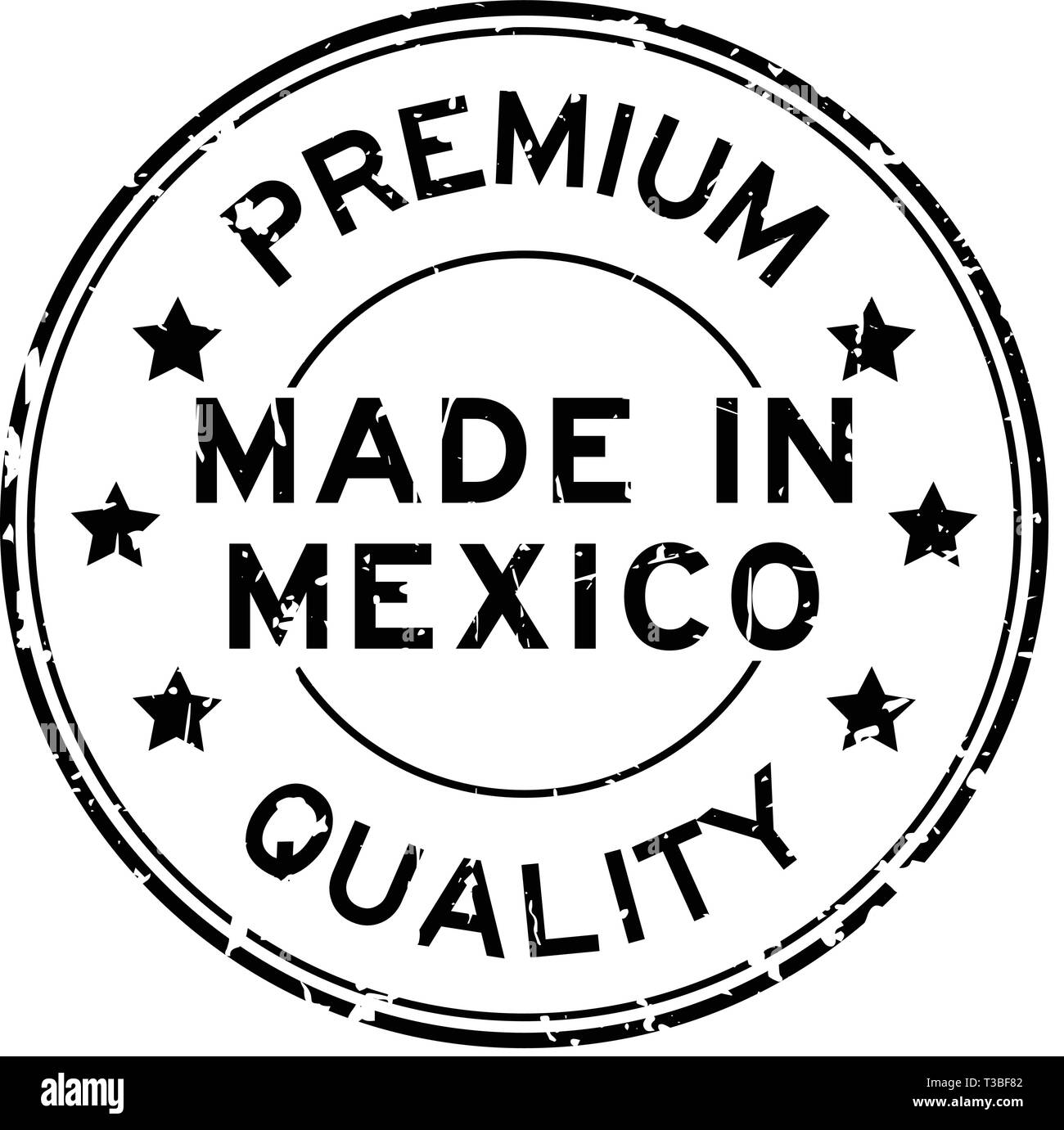 Grunge black premium quality made in Mexico round rubber seal stamp on ...