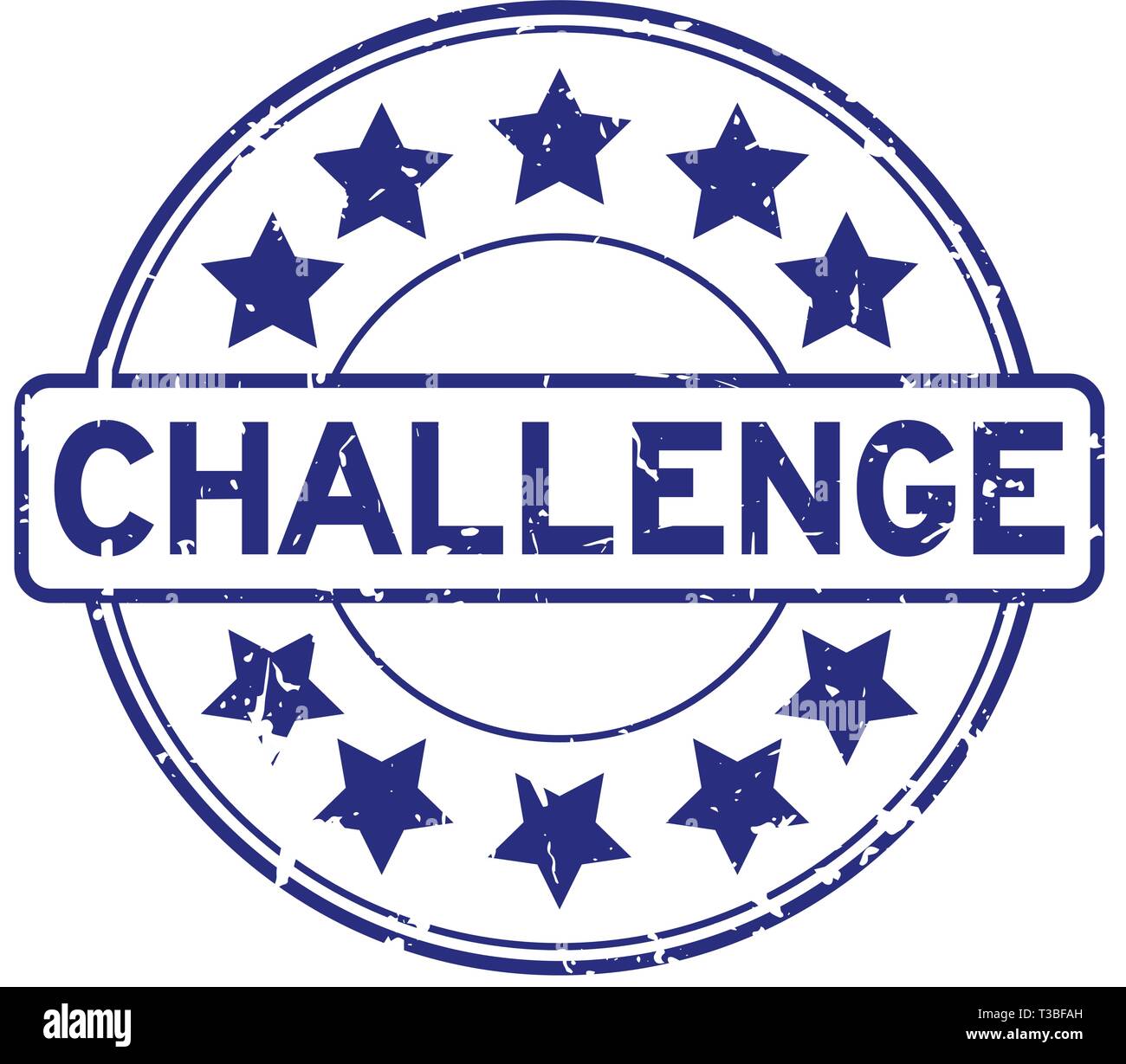 Grunge blue challenge with star icon round rubber seal stamp Stock ...