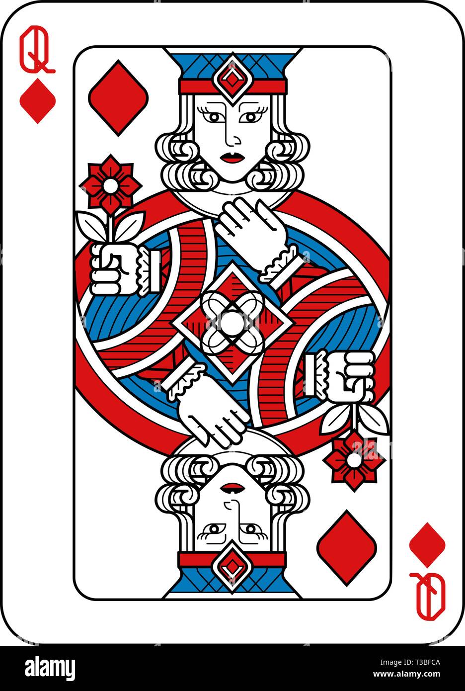 Playing Card Queen of Diamonds Red Blue and Black Stock Vector Image ...