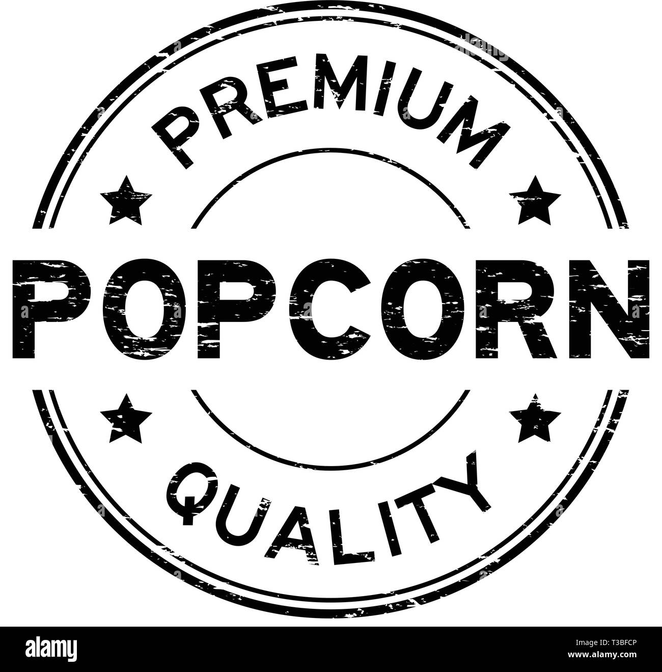 Grunge black premium quality popcorn round rubber seal stamp on white ...