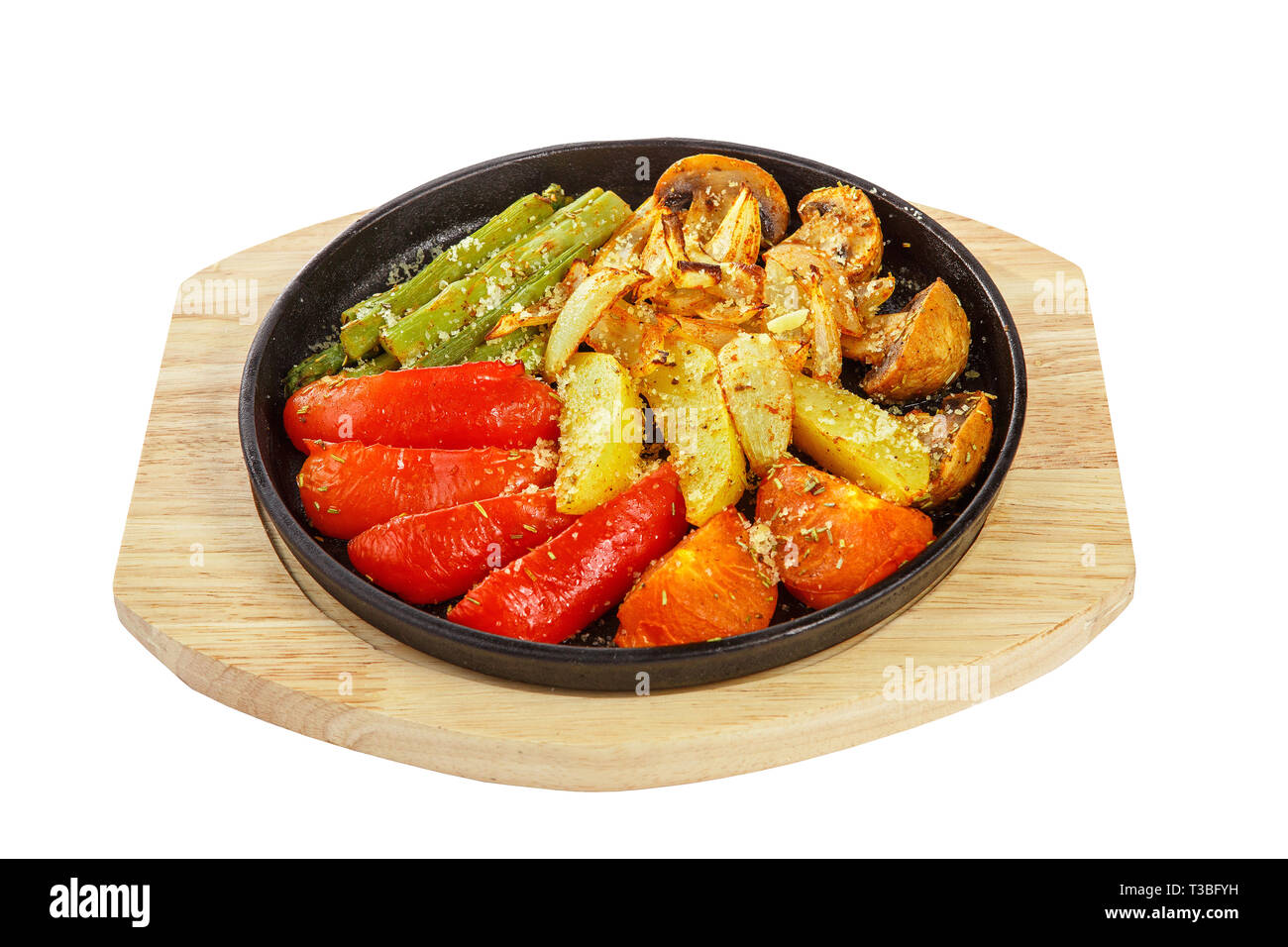 Vegetables grilled portion of side dish on a plate on white isolated ...
