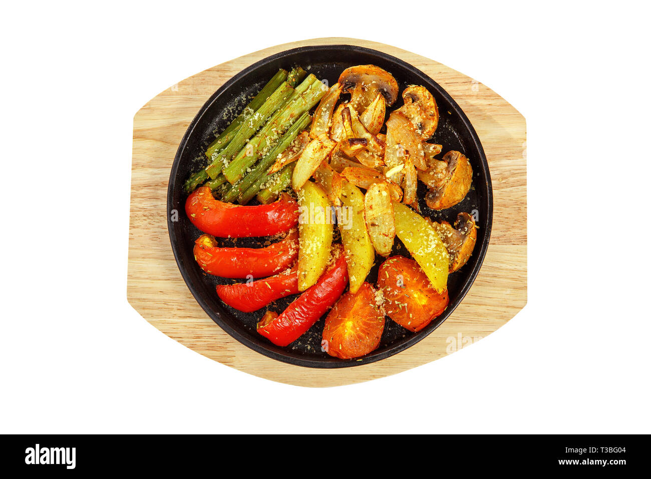Vegetables grilled portion of side dish on a plate on white isolated ...