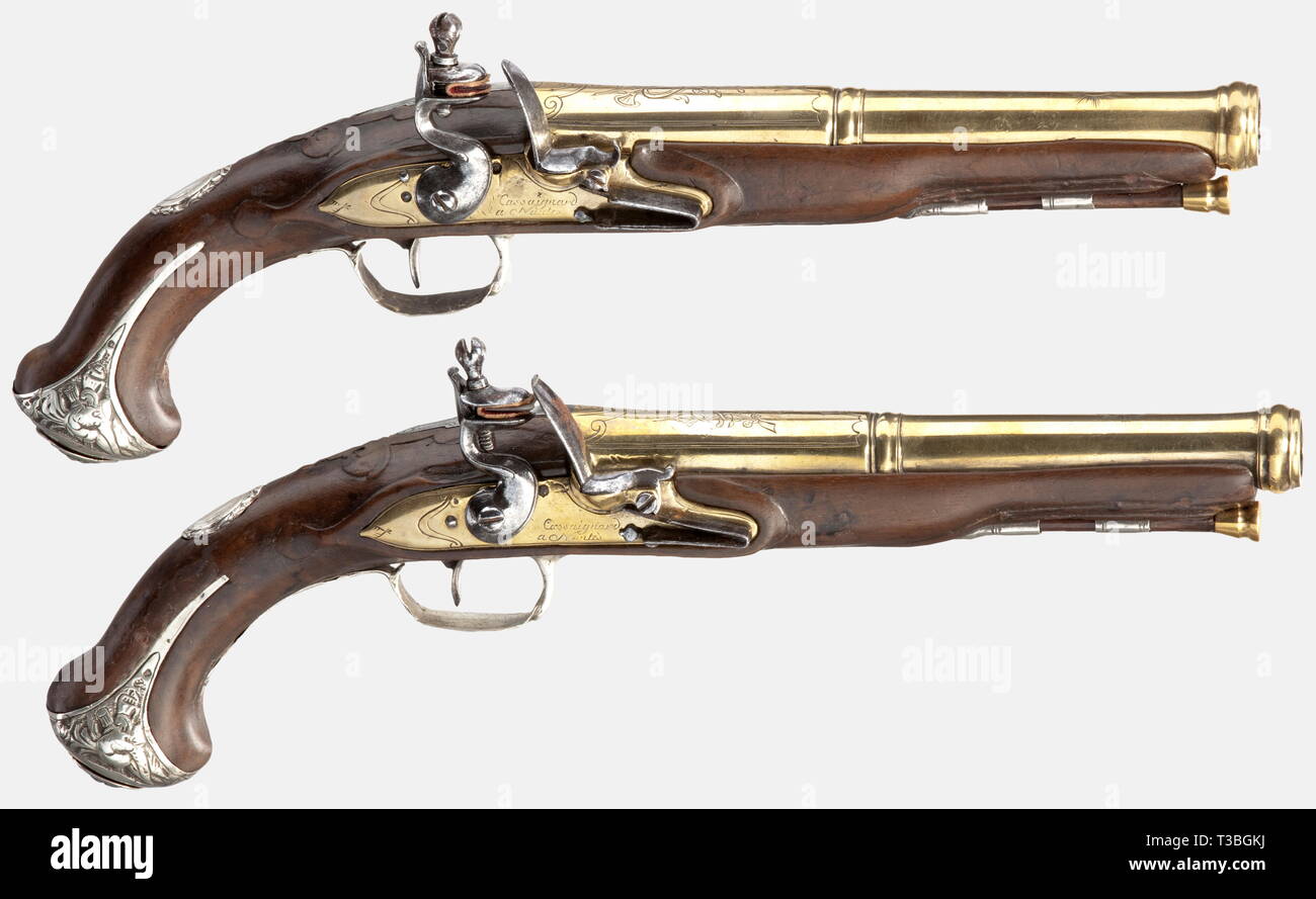 A pair of silver-mounted flintlock pistols, Cassaignard, Nantes, circa ...