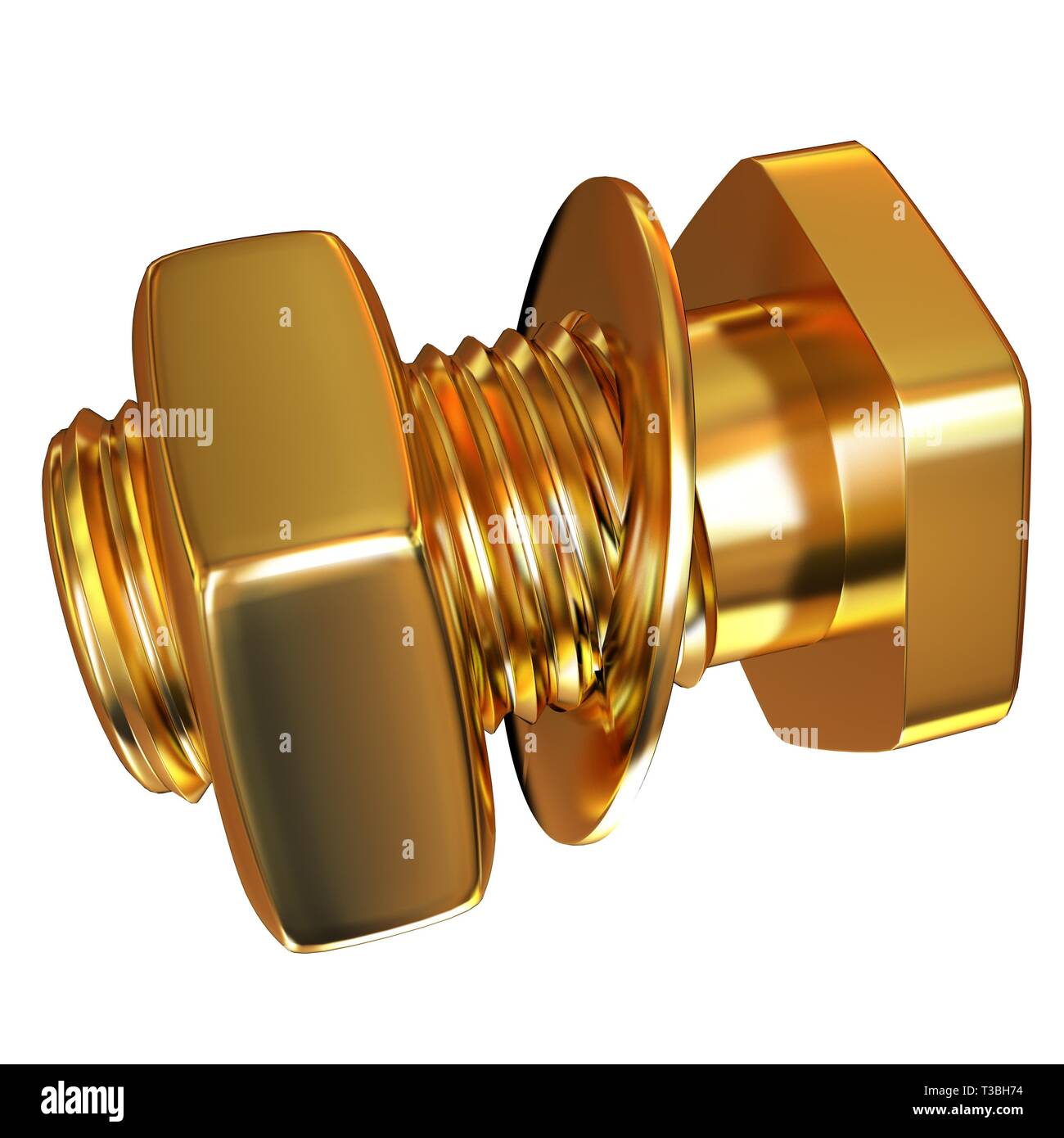 Gold Bolt with nut. 3d illustration Stock Photo - Alamy