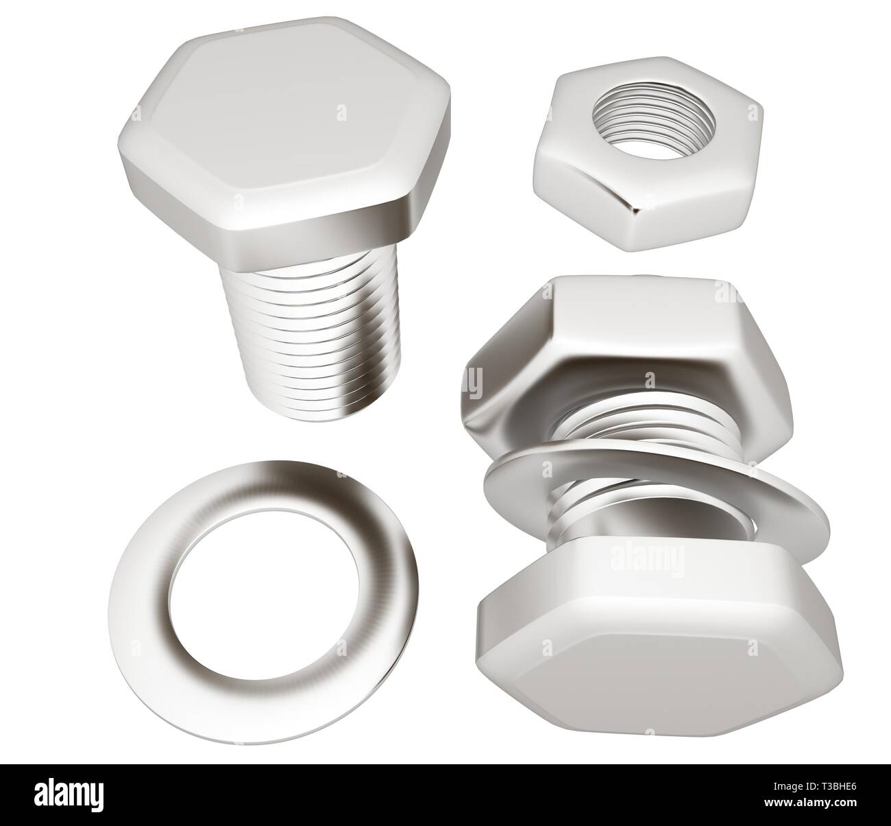 Screws and nuts set. 3d illustration Stock Photo - Alamy