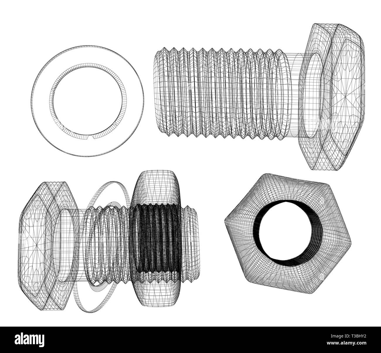 Screws and nuts set. 3d illustration Stock Photo - Alamy