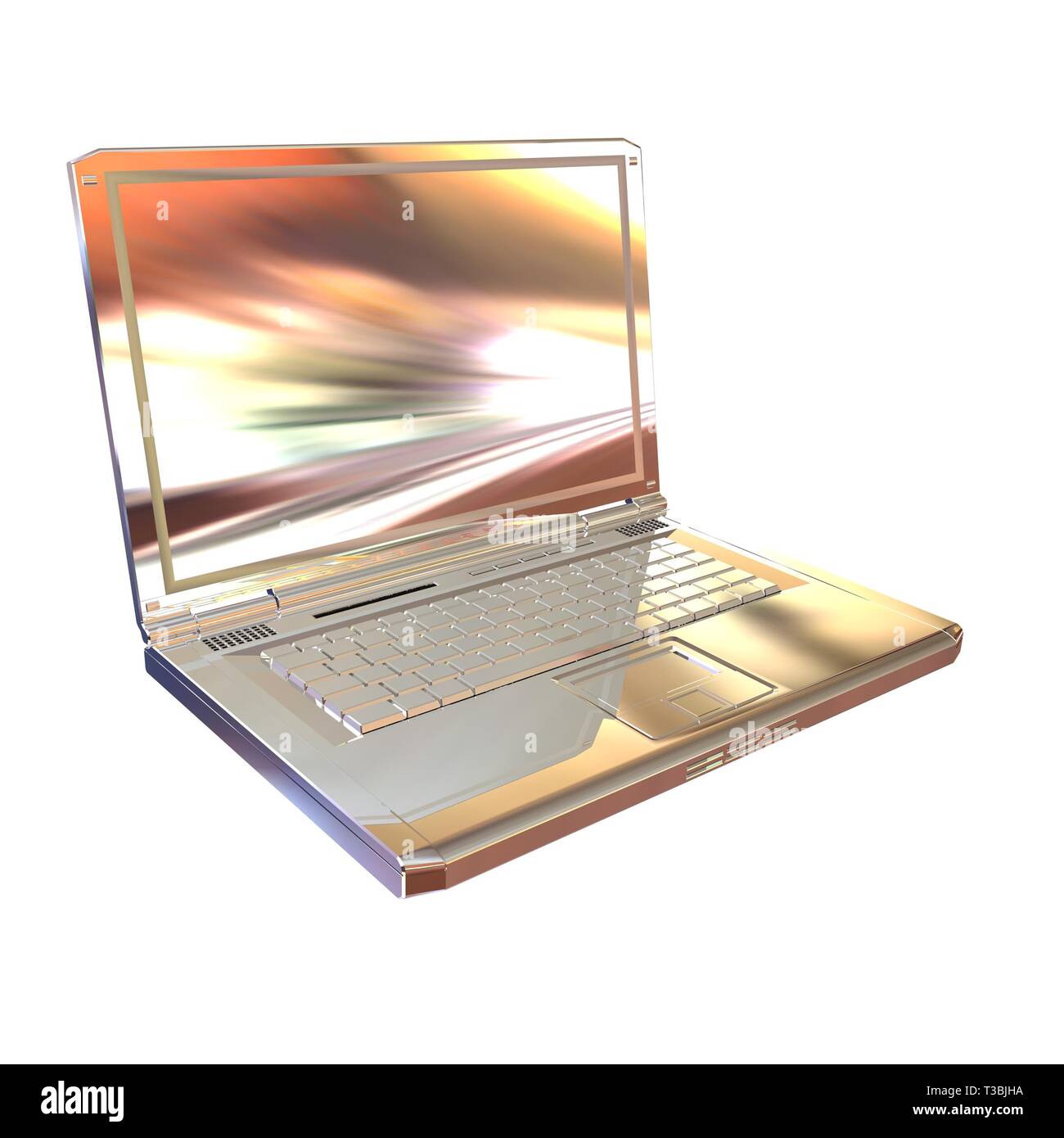 Chrome, metallic laptop isolated on white background. 3d illustration ...