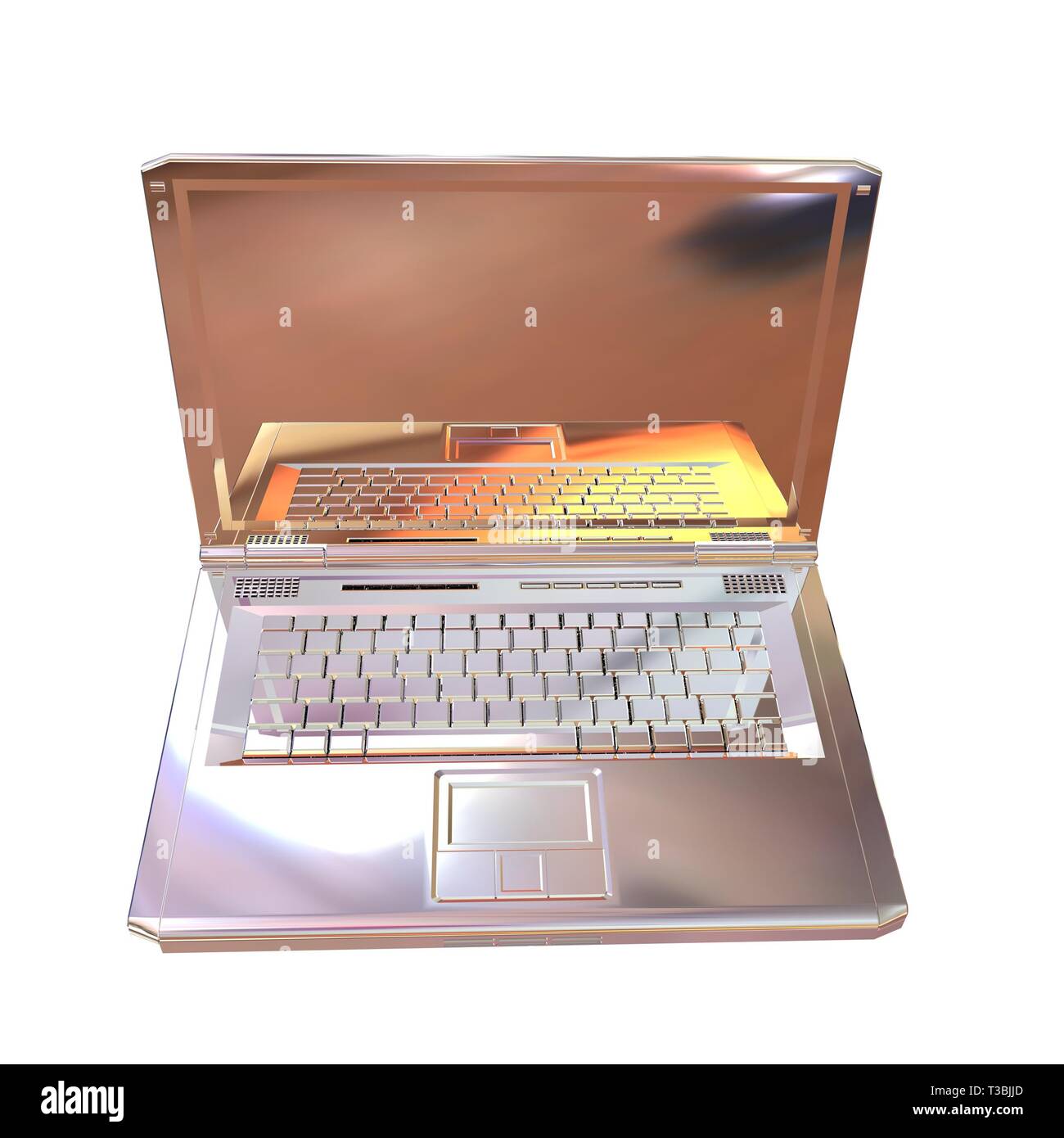 Chrome, metallic laptop isolated on white background. 3d illustration ...