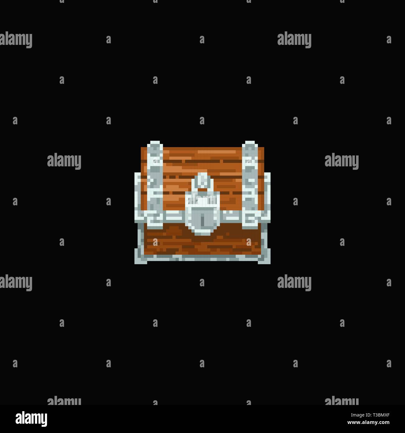 Pixel art vector illustration - pixelated wooden and metal treasure ...