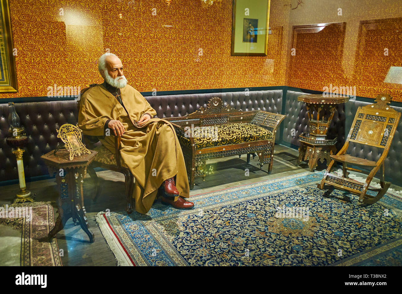 TEHRAN, IRAN - OCTOBER 25, 2017: The recreation of historical chamber ...