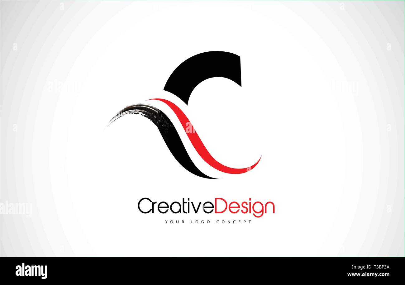 Red and Black C Letter Design Brush Paint Stroke. Letter Logo with ...