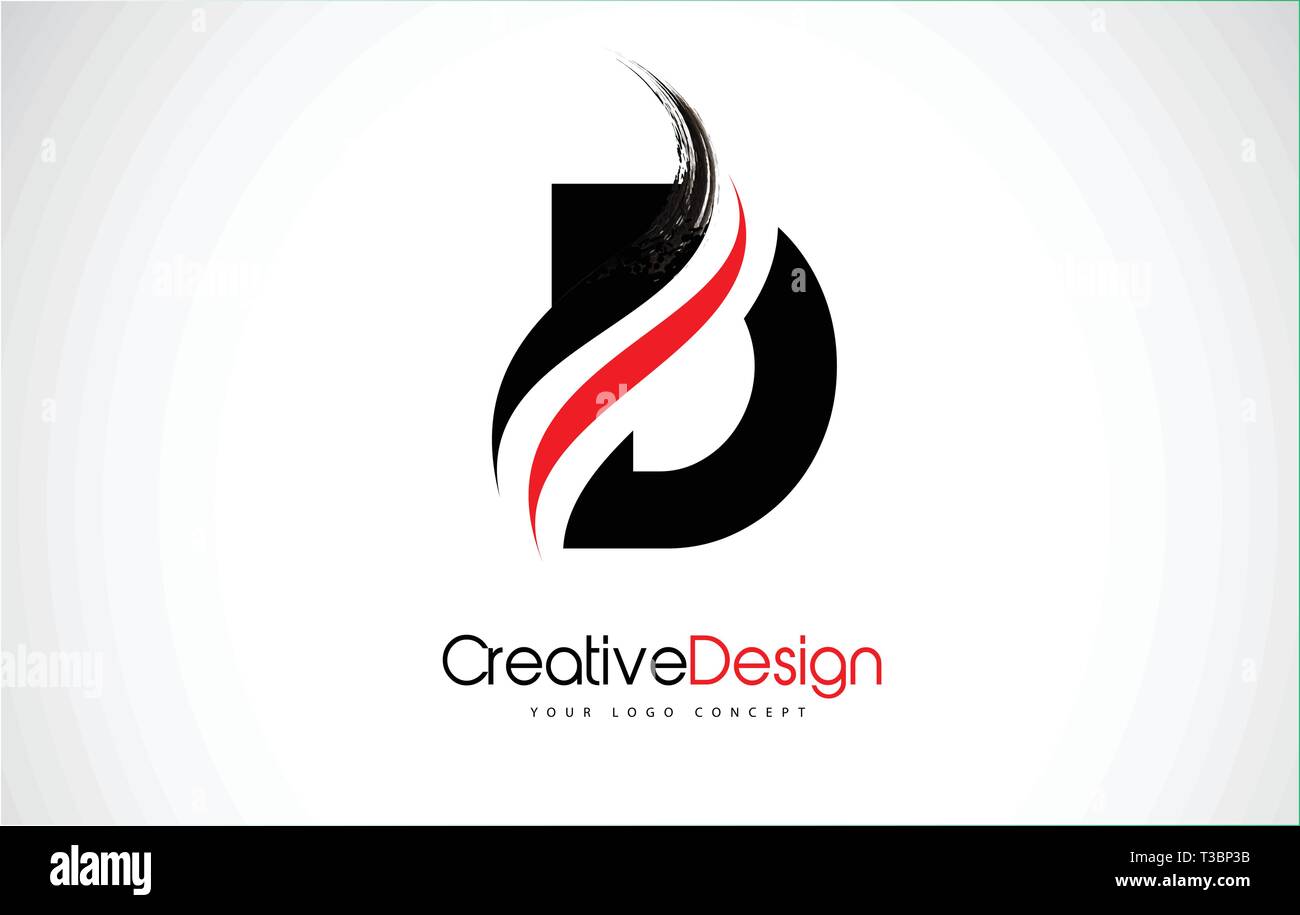Red and Black D Letter Design Brush Paint Stroke. Letter Logo with ...
