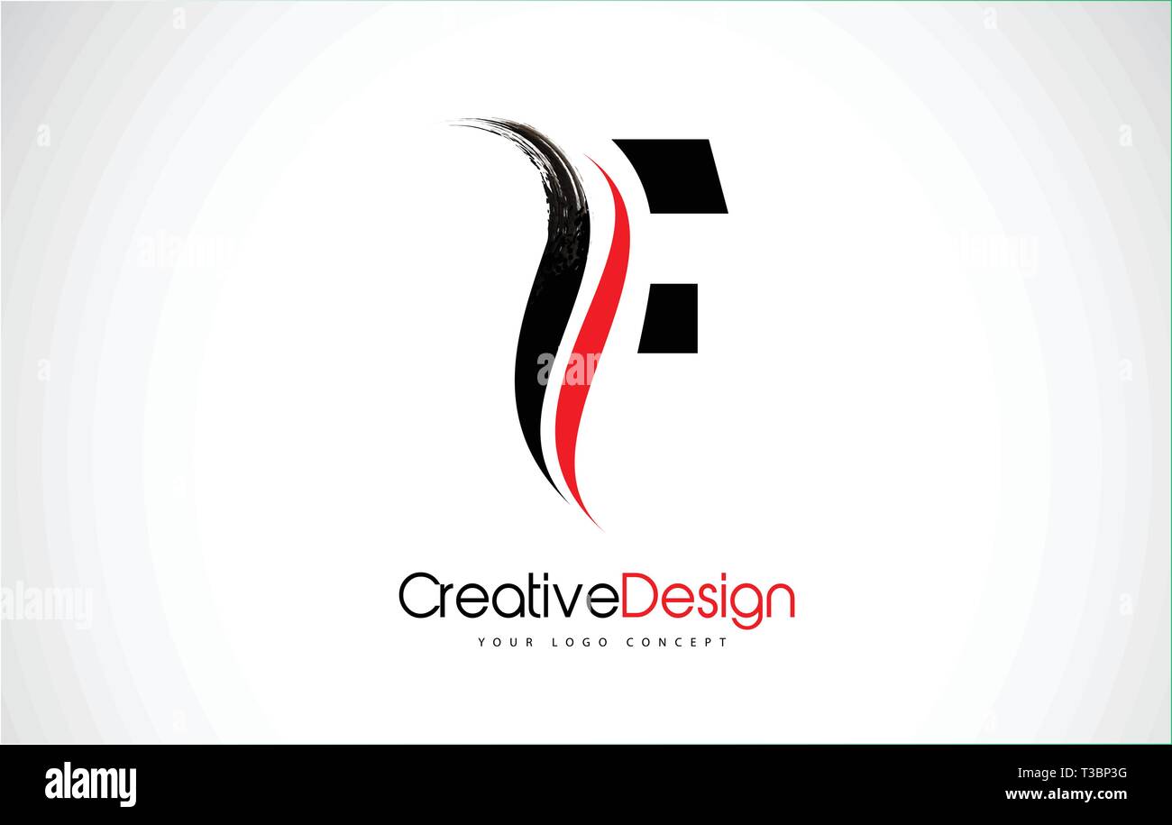 Red and Black F Letter Design Brush Paint Stroke. Letter Logo with ...