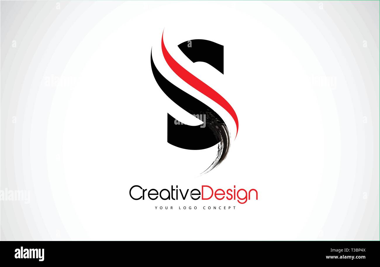 Red and Black S Letter Design Brush Paint Stroke. Letter Logo with ...