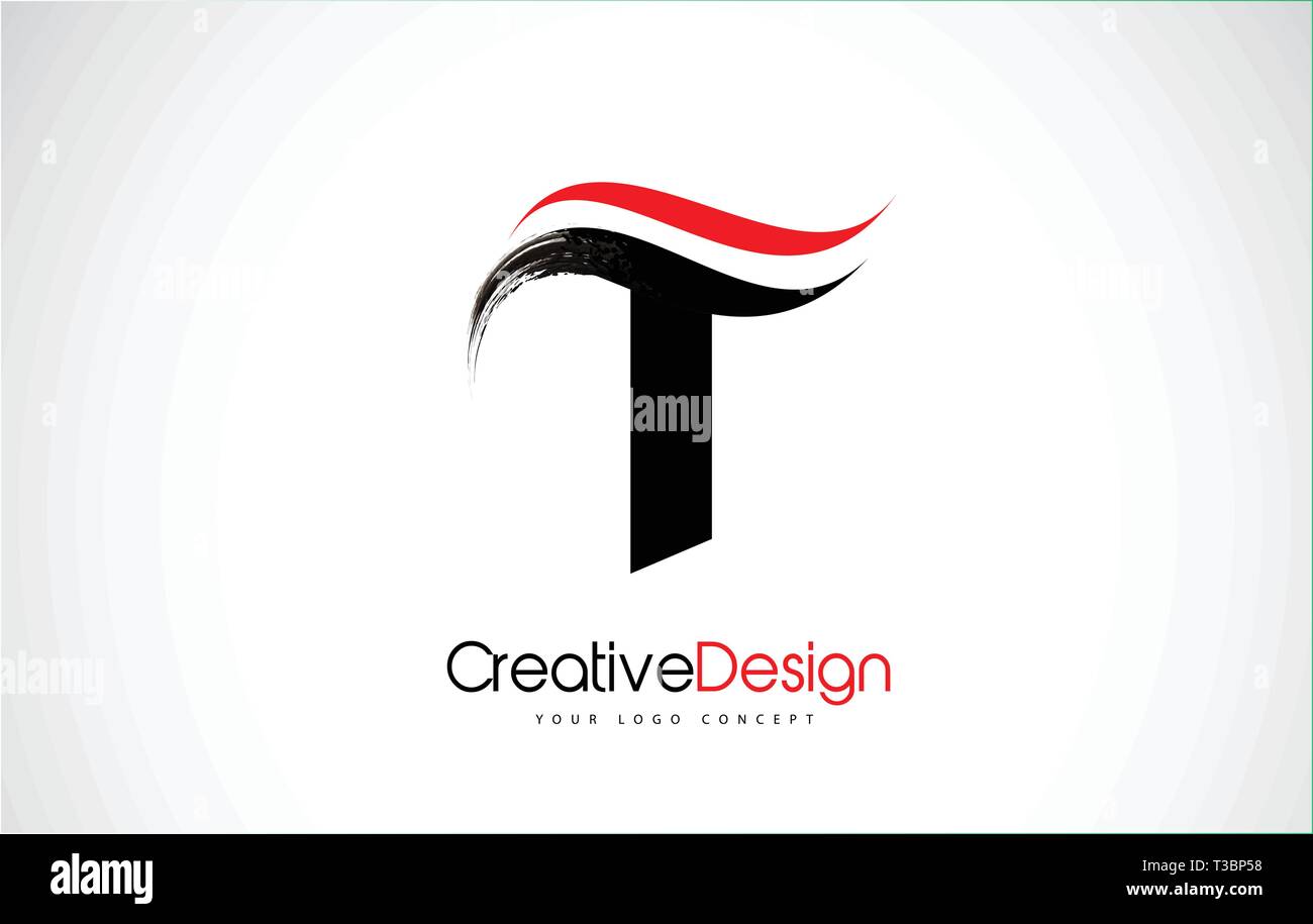 Red and Black T Letter Design Brush Paint Stroke. Letter Logo with ...