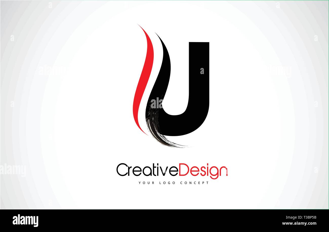 Red and Black U Letter Design Brush Paint Stroke. Letter Logo with ...