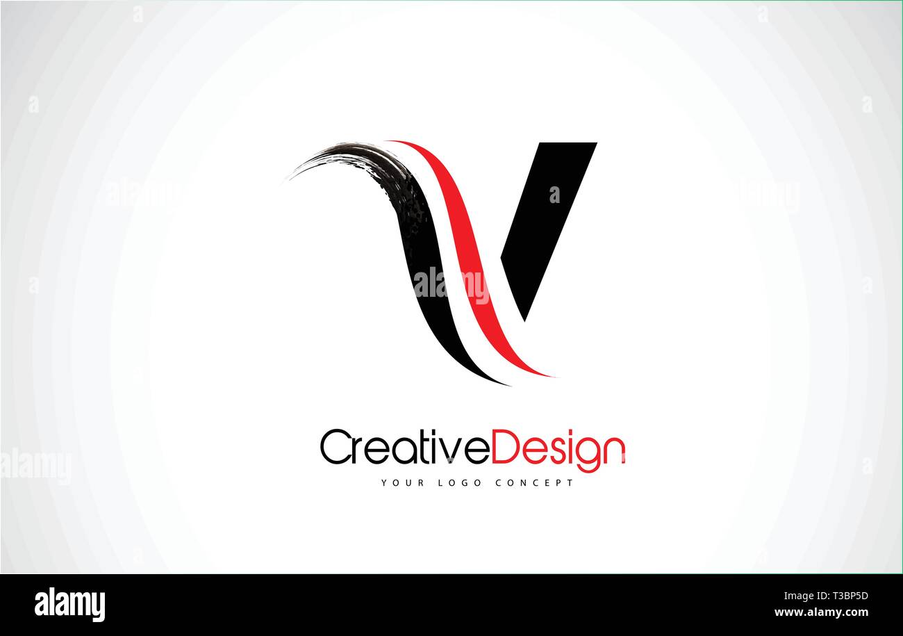 Red and Black V Letter Design Brush Paint Stroke. Letter Logo with ...