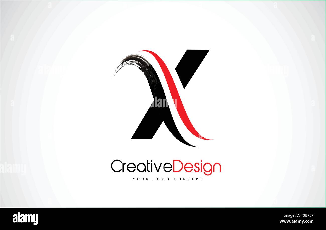 Red and Black X Letter Design Brush Paint Stroke. Letter Logo with ...