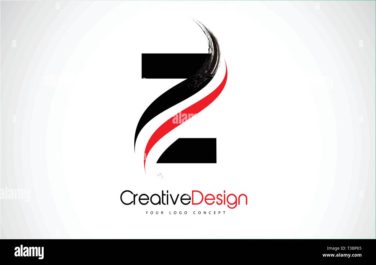 Red and Black Z Letter Logo Design Brush Paint Stroke. Artistic Black ...