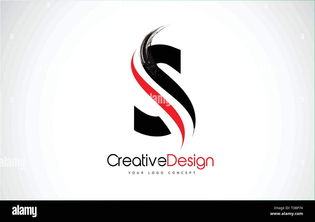 Red and Black S Letter Design Brush Paint Stroke. Letter Logo with ...