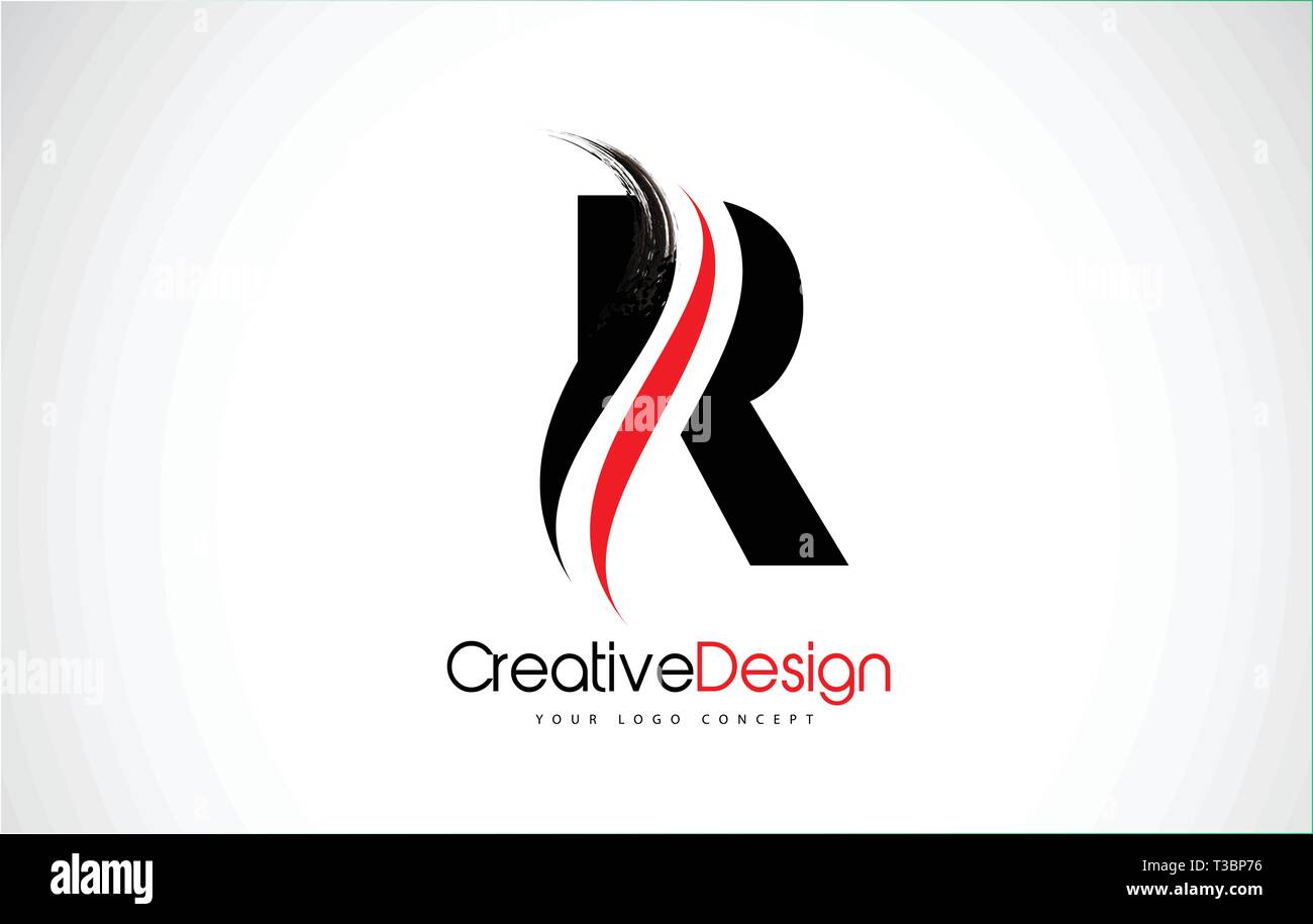 Red and Black R Letter Design Brush Paint Stroke. Letter Logo with ...