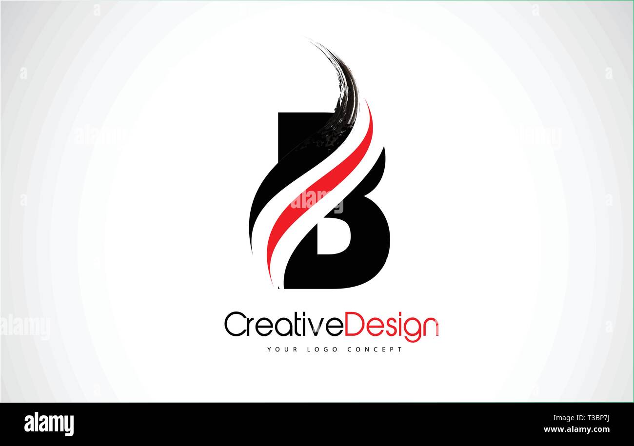 Red and Black B Letter Design Brush Paint Stroke. Letter Logo with ...