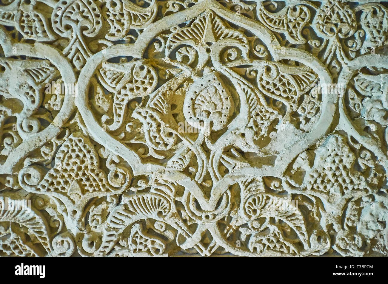 Close-up of the medieval carved pattern, created in authentic Persian ...