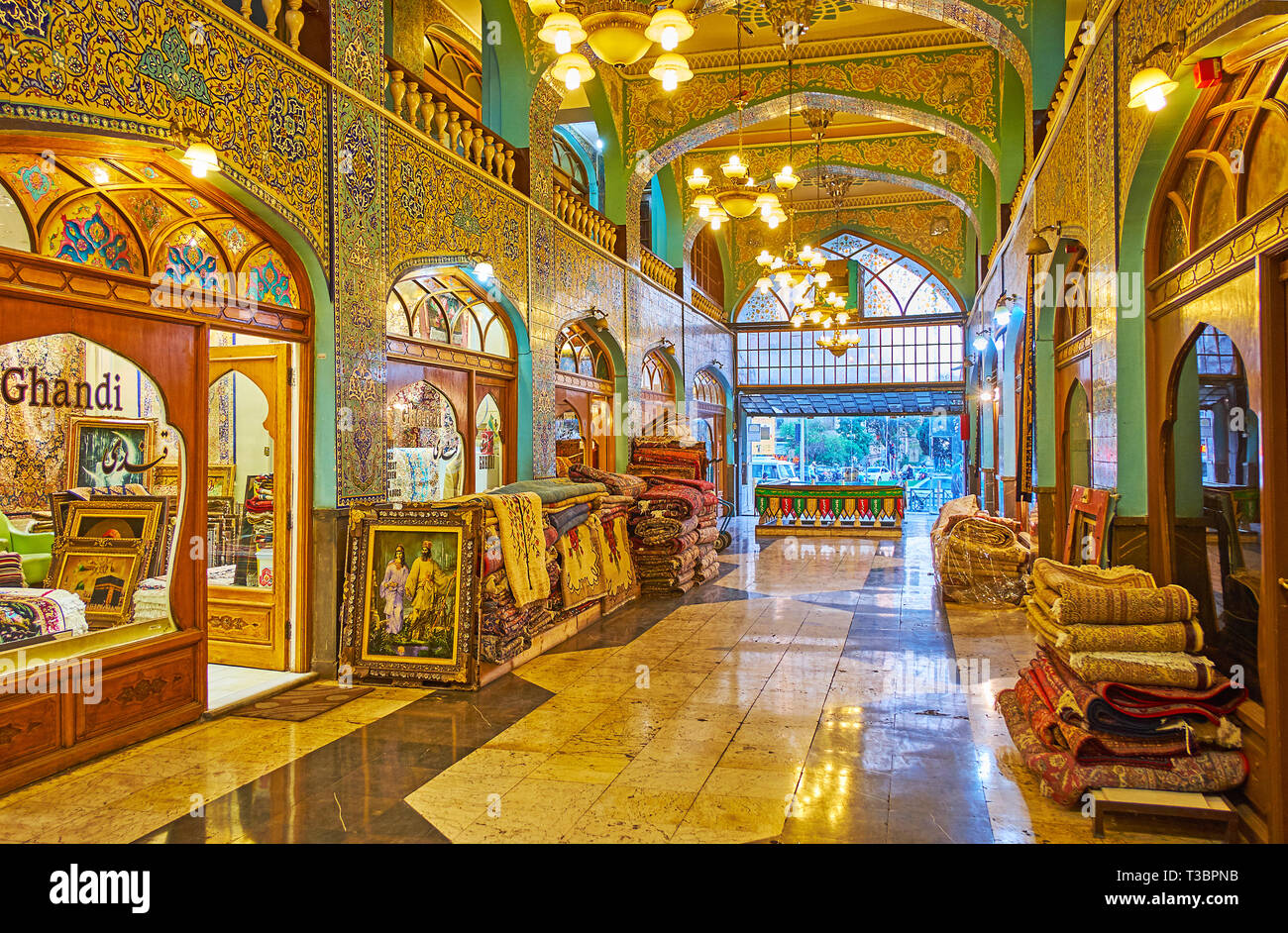 TEHRAN, IRAN - OCTOBER 10, 2017: Interior of beautiful Shah Abbasi ...