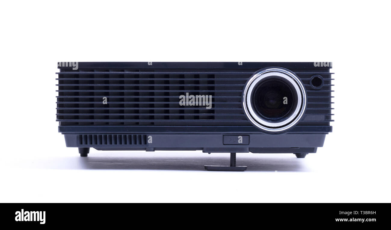 Black home cinema projector, isolated on white background Stock Photo ...