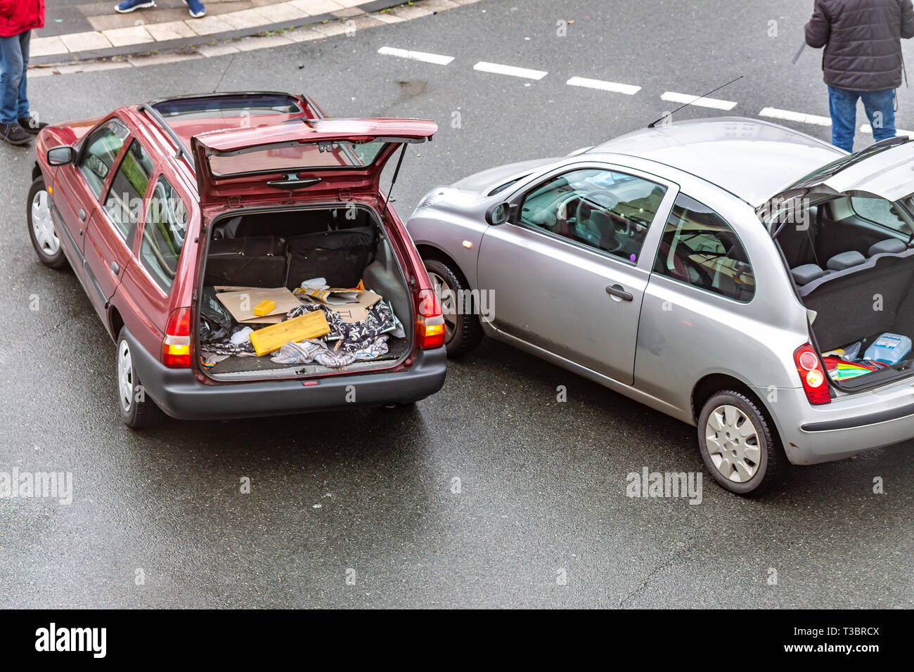 Aerial view of car accident on road crossing Stock Photo - Alamy
