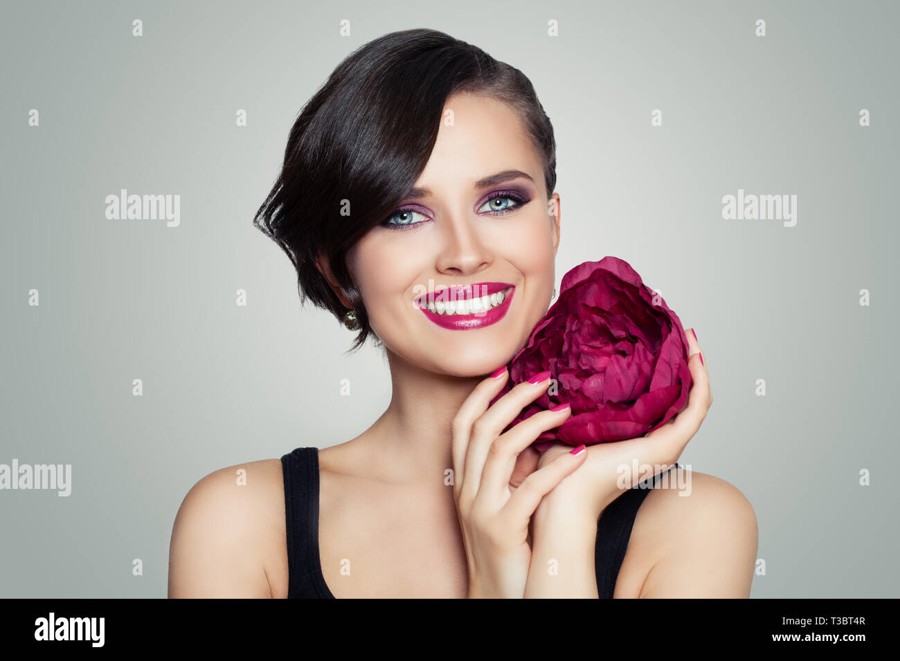 Smiling model woman with toothy smile portrait. Perfect girl with ...