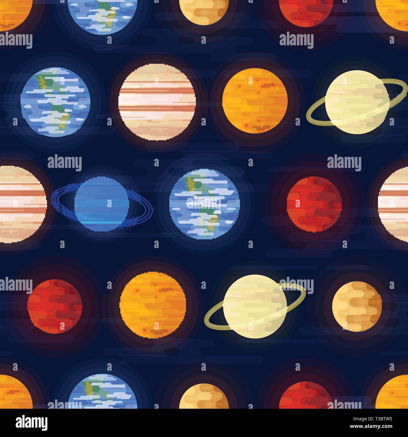 Space print. Seamless vector pattern. Planets of the Solar system on a ...