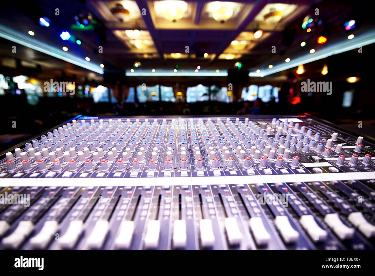 DJ professional control panel on a blurred background hall Stock Photo ...