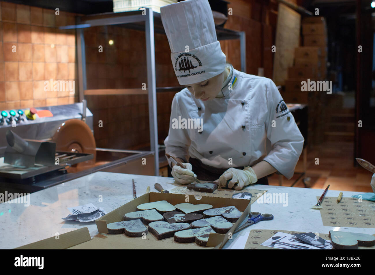 Lviv, Ukraine. 13 March 2016. Person working inside of the Lviv ...