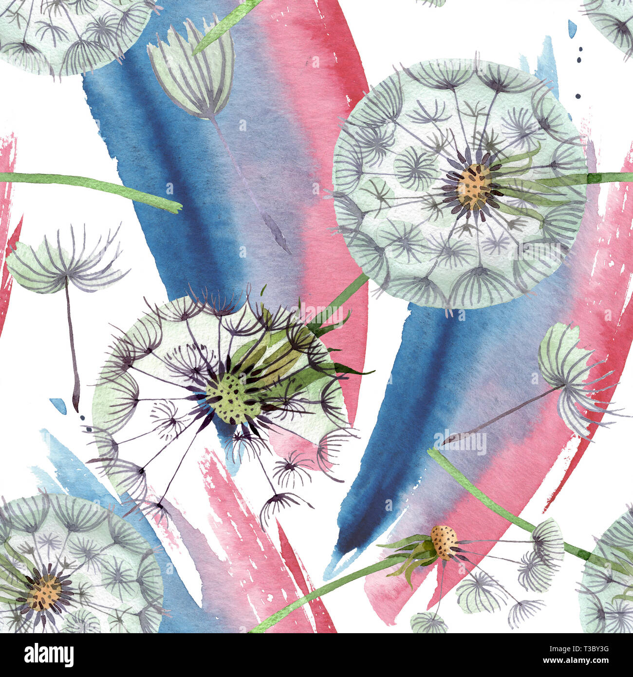 Dandelion blowball with seeds. Watercolor background illustration set ...
