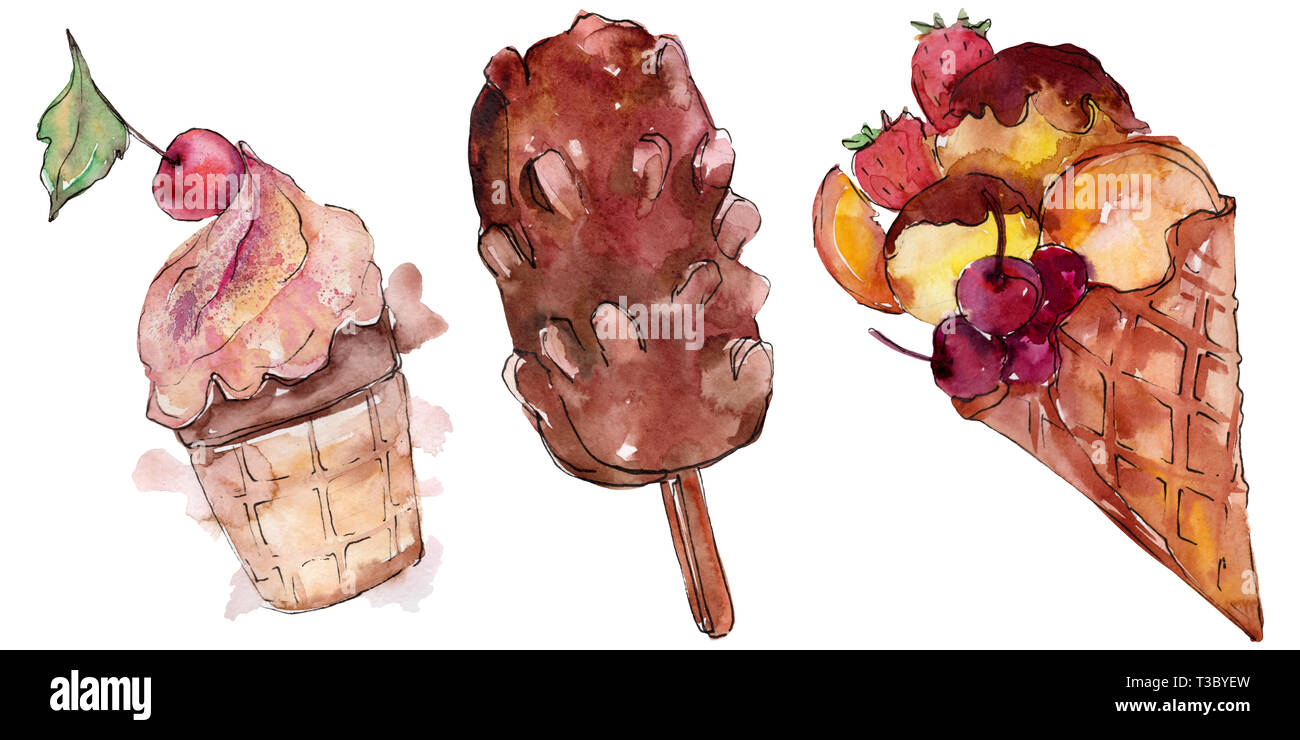 Tasty ice cream in a watercolor style. Aquarelle sweet dessert ...