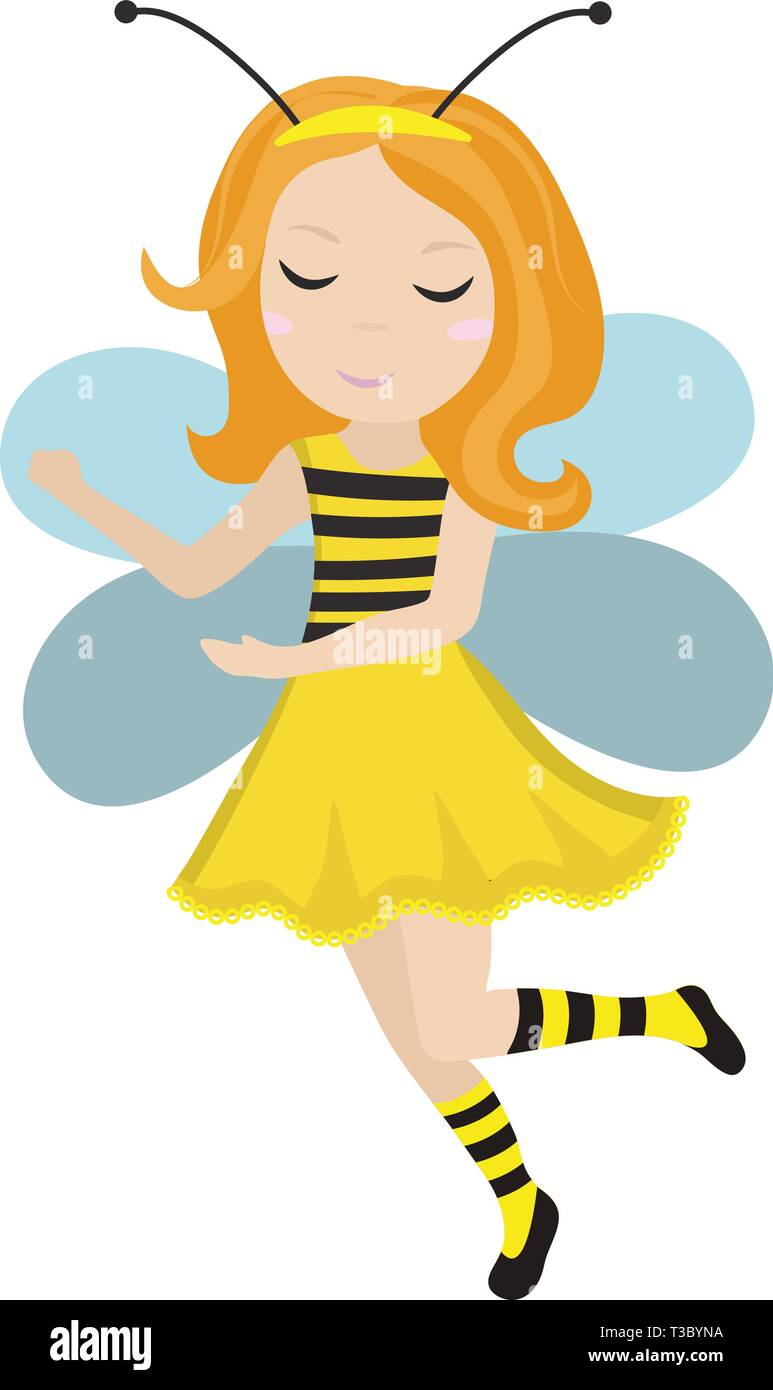 Cute little girl bee icon in flat, cartoon style. Baby carnival costume ...