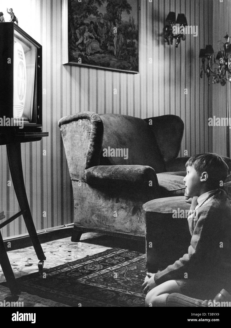 child watching television, 1966 Stock Photo - Alamy