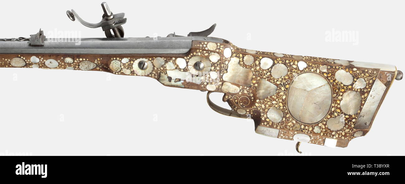 A fine wheellock rifle, German, end of the 17th century. Octagonal ...