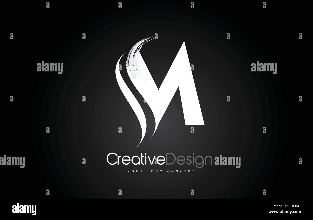 M Letter Design Brush Paint Stroke. Letter Logo on Black Background ...