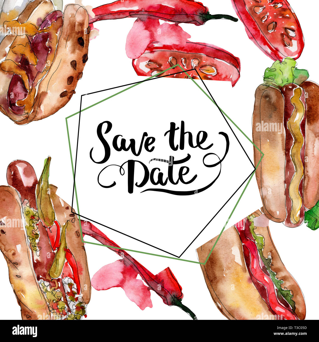 Hot dog fast food isolated. Watercolor background illustration set ...