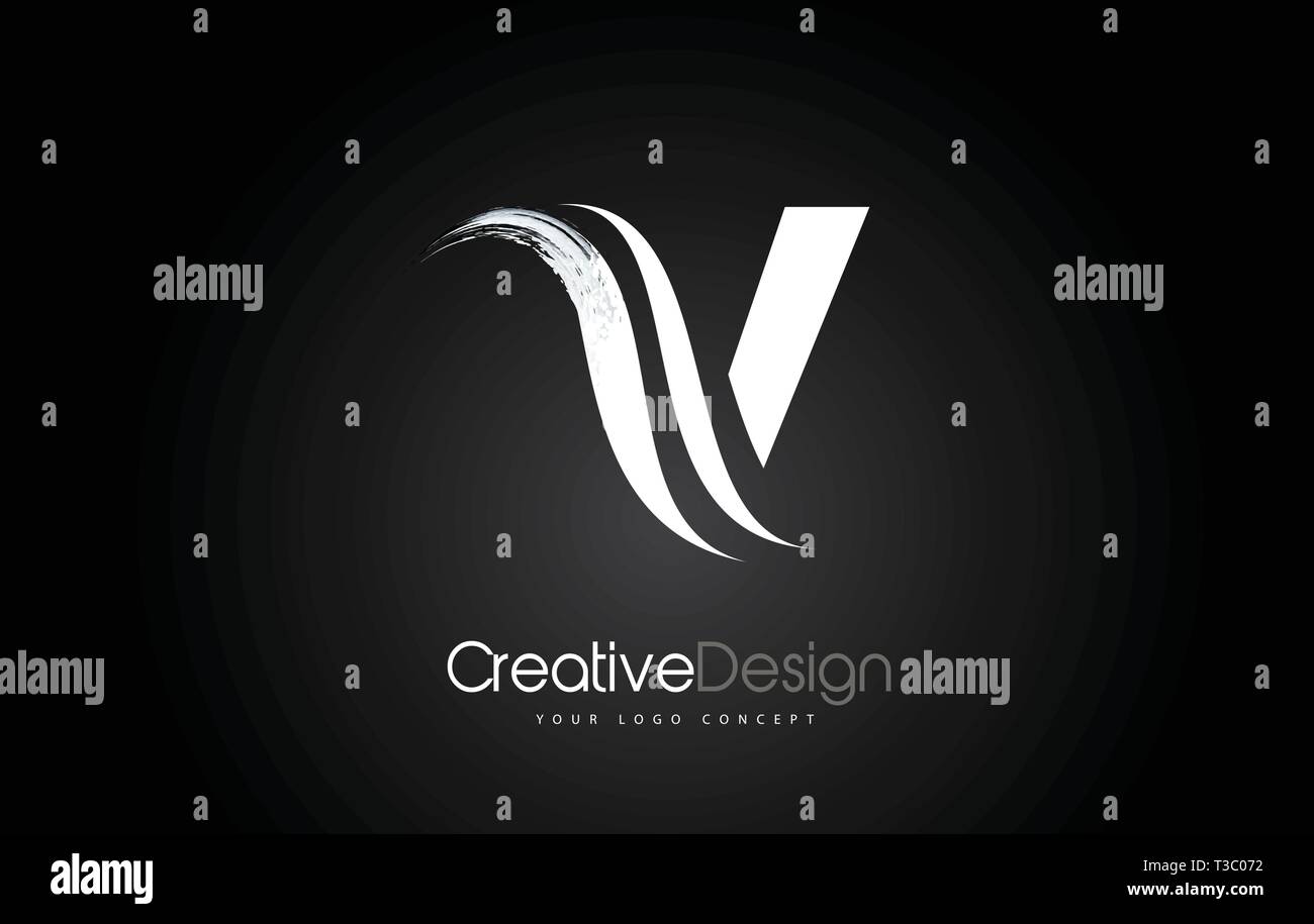 V Letter Design Brush Paint Stroke. Letter Logo on Black Background ...