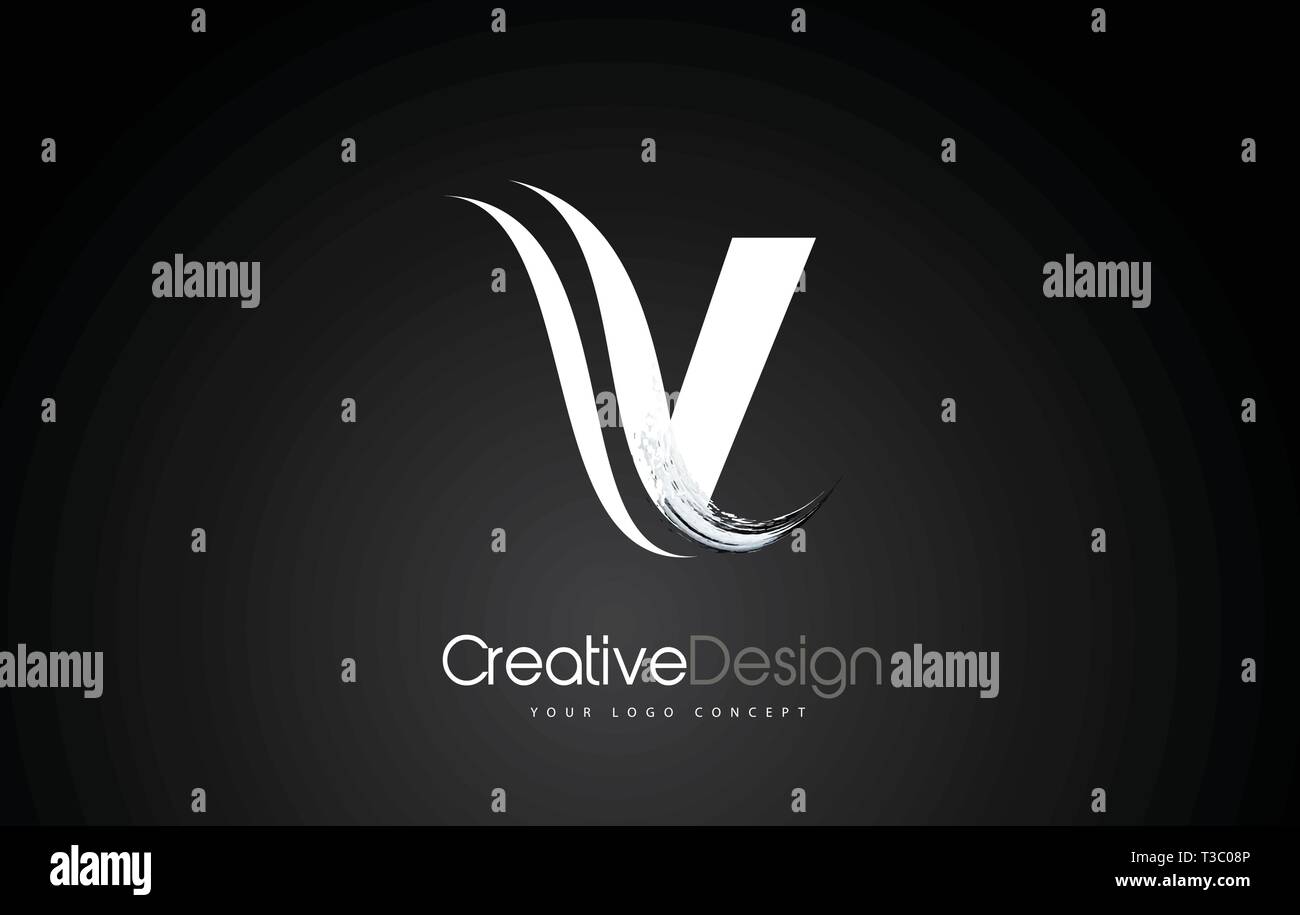 V Letter Design Brush Paint Stroke. Letter Logo with Black Background ...