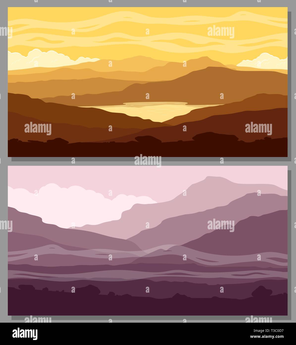 Mountain sunset silhouette Stock Vector Images - Alamy