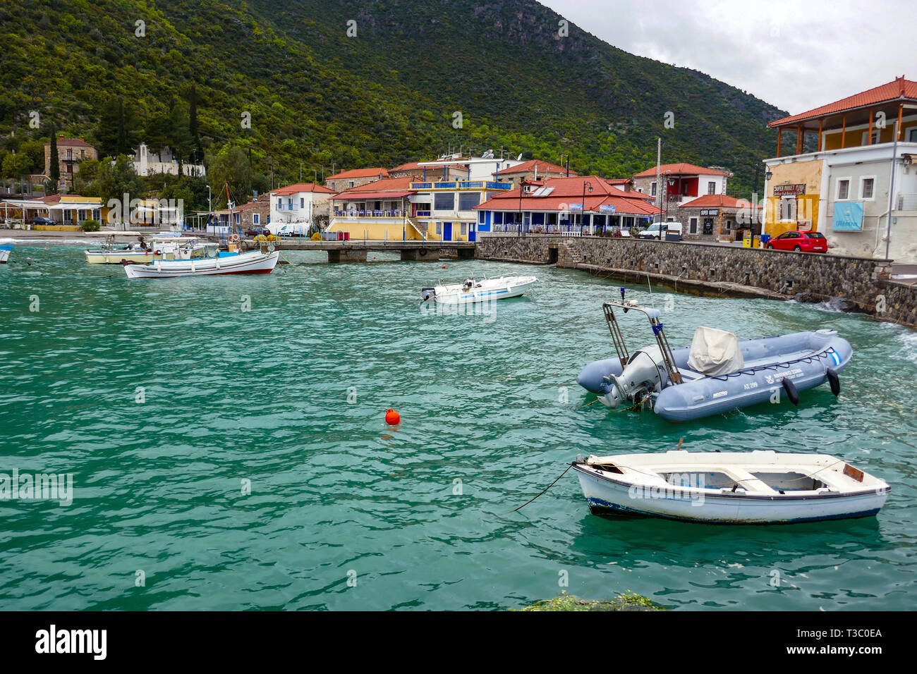 Small boats and choppy sea at the harbour of Plaka, Leonidio ...