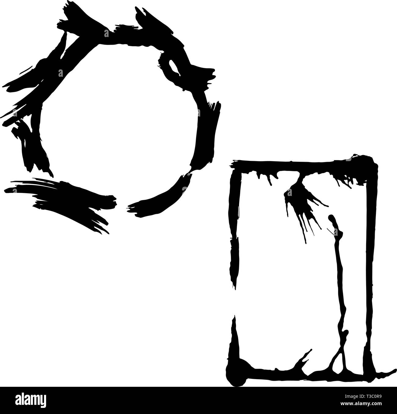 Vector Dry brush frames. Hand drawn artistic frames. Black and white ...